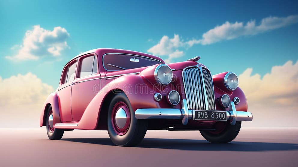 Retro Car Driving Down a Winding Road Its Engine Purring Stock ...