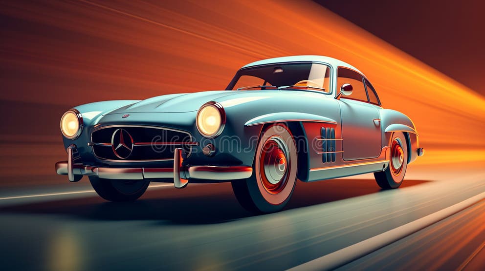 Retro Car Driving Down a Winding Road Its Engine Purring Stock ...