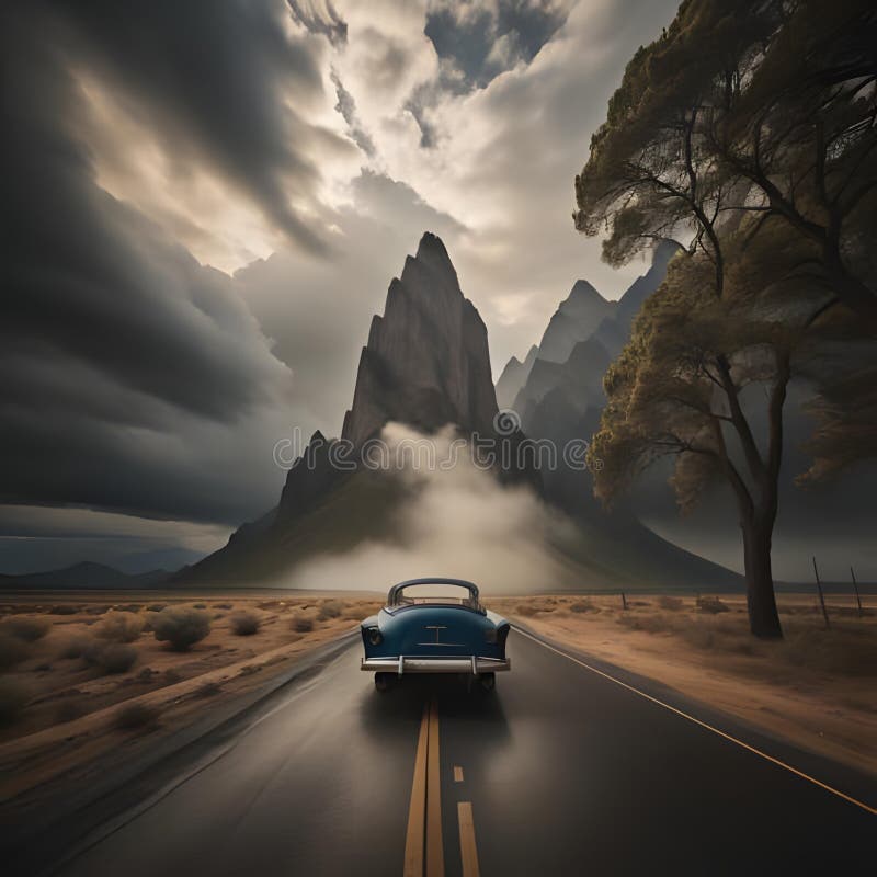 Retro Car Driving on the Road in the Desert. Generative Ai Stock ...