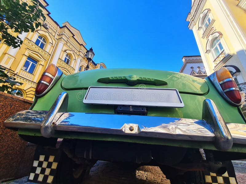 Retro Car Green Color Rear View Stock Image - Image of taillight, trunk ...