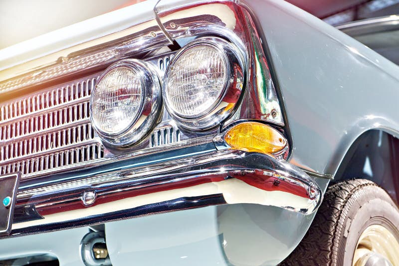 Retro car headlight chrome stock image. Image of bumper - 301169789