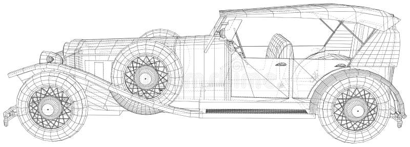 Retro Car Illustration Vector. Vintage Car Wire-frame Line Isolated ...