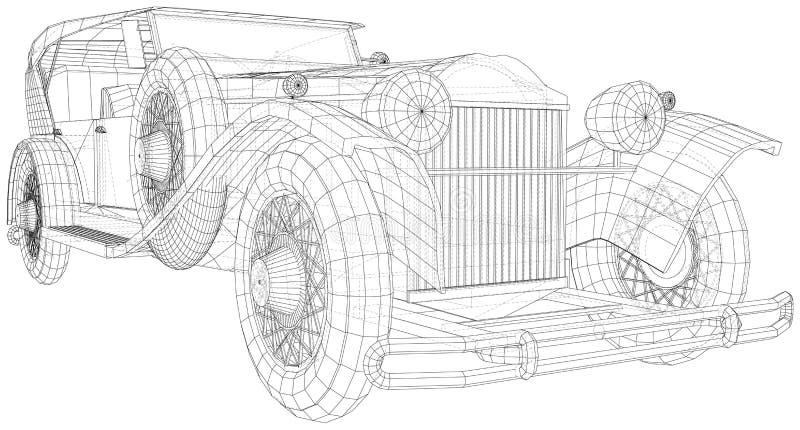 Retro Car Illustration Vector. Vintage Car Wire-frame Line Isolated ...
