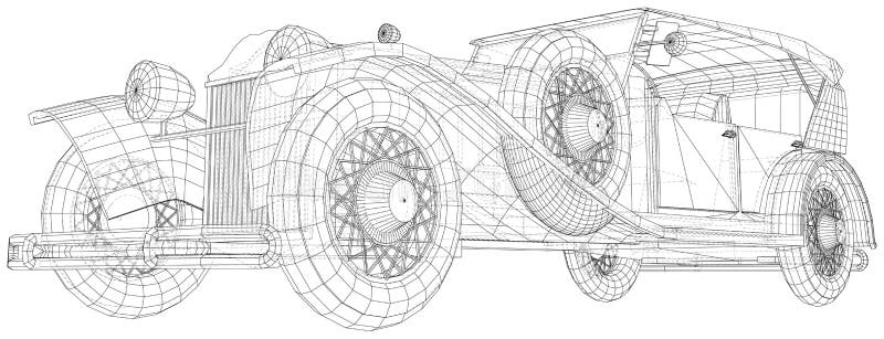Retro Car Illustration Vector. Vintage Car Wire-frame Line Isolated ...