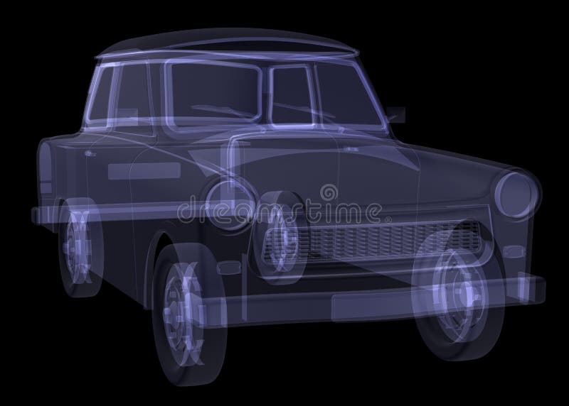 Retro car. X-ray render stock illustration. Illustration of glowing ...