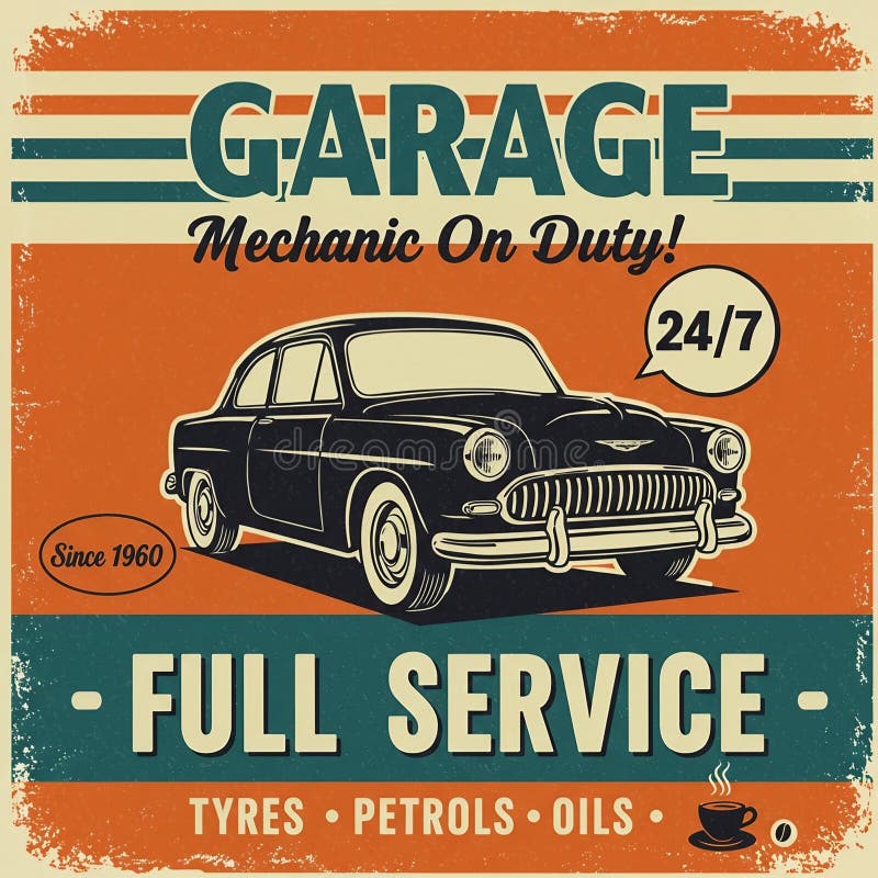 Retro car service poster. stock illustration. Illustration of banner ...