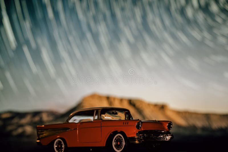 Retro Car Toy Model in Front of the Night Sky Stock Image - Image of ...