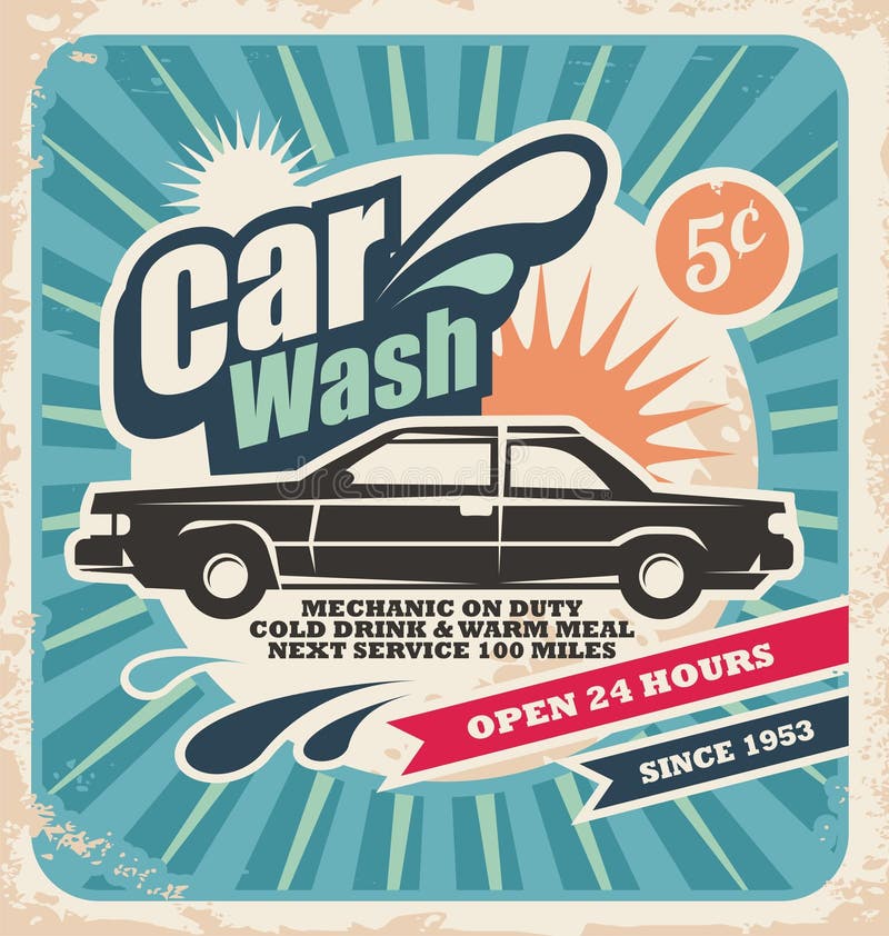 Retro car wash sign stock vector. Illustration of graphic - 33656854