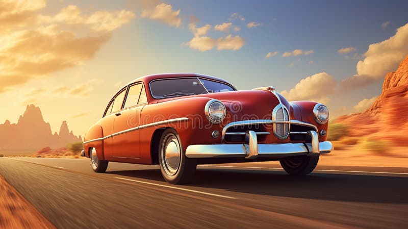 Retro Car on a Winding Road a Reminder of Simpler Times Stock ...