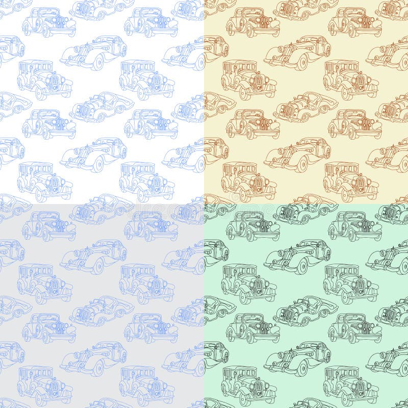 Retro Cars Seamless Patterns Set Stock Illustration - Illustration of ...