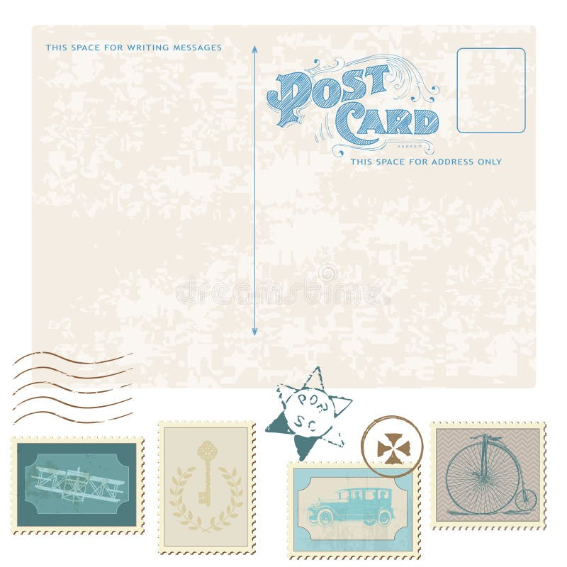 Retro Cartolina E Francobolli Illustrazione Vettoriale - Illustrazione ...