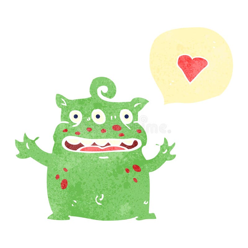 Retro Cartoon Alien with Love Heart Stock Illustration - Illustration ...