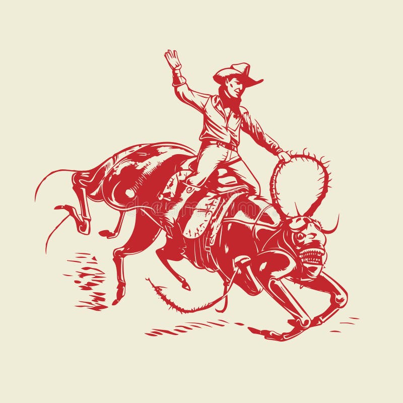 Vintage Cartoon Illustration of a Cowboy Riding an Alien Bug Stock ...