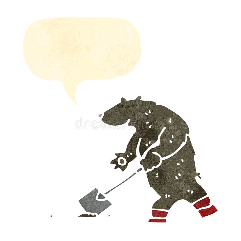 Retro Cartoon Bear Digging with Spade Stock Vector - Illustration of ...