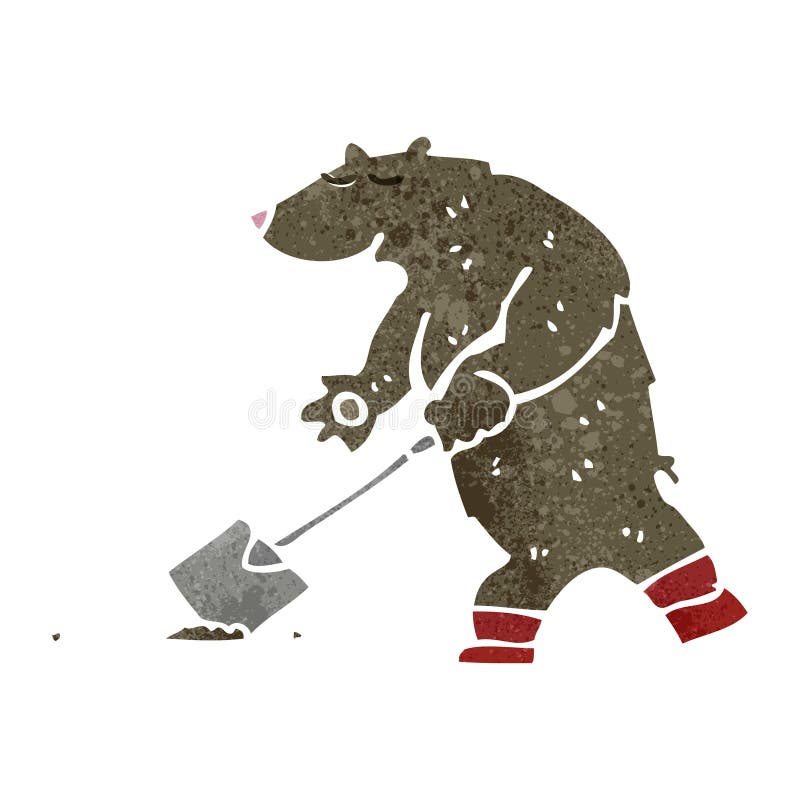 Retro Cartoon Bear Digging with Spade Stock Vector - Illustration of ...