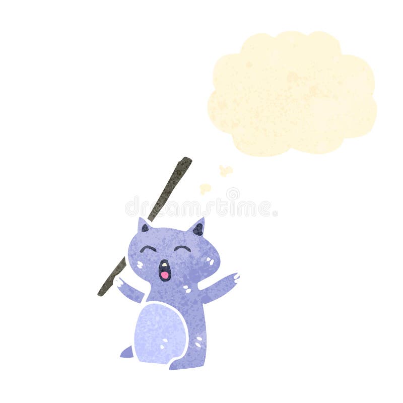 Retro Cartoon Cat with Stick Stock Vector - Illustration of artwork ...