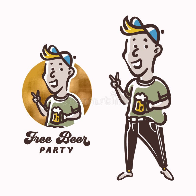Retro Cartoon Character Drink Beer in Party Design Stock Illustration ...