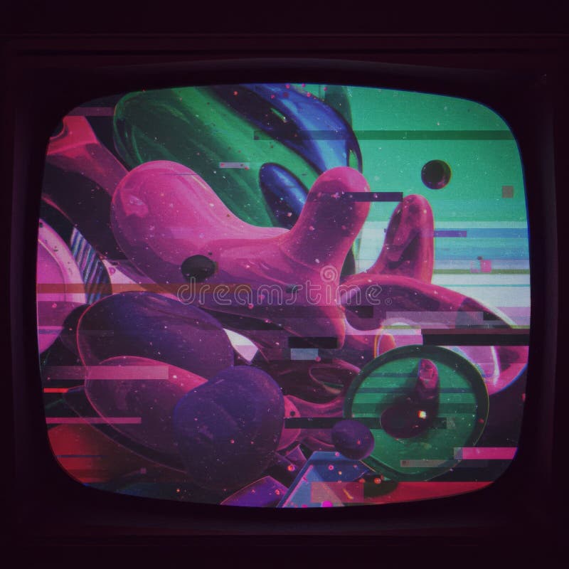 Retro Cartoon Character with Glitch Effect on a Vintage Television ...