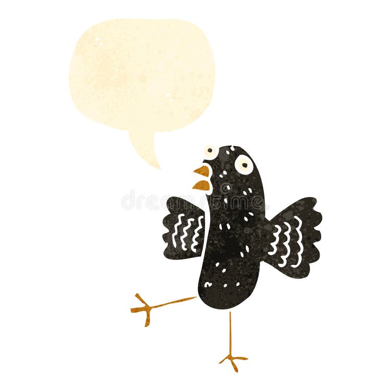 Retro Cartoon Crow with Speech Bubble Stock Vector - Illustration of ...