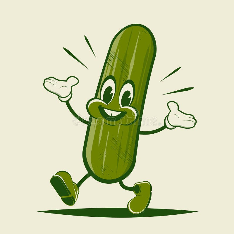 Funny Cartoon Illustration of a Happy Cucumber in Retro Style Stock ...