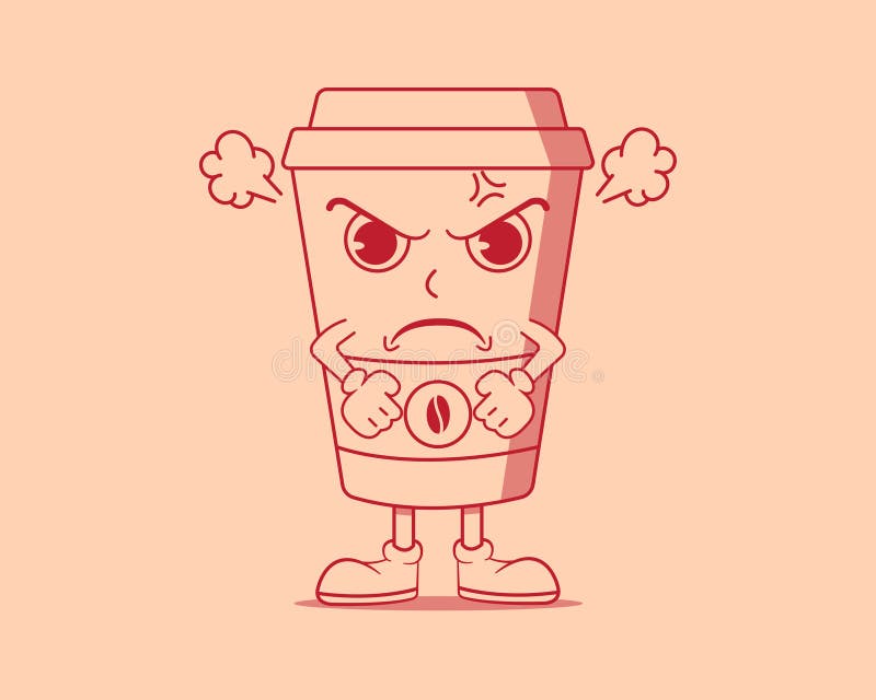 Retro Cartoon Cup of Coffee Angry. Mascot Design Template. Vector ...