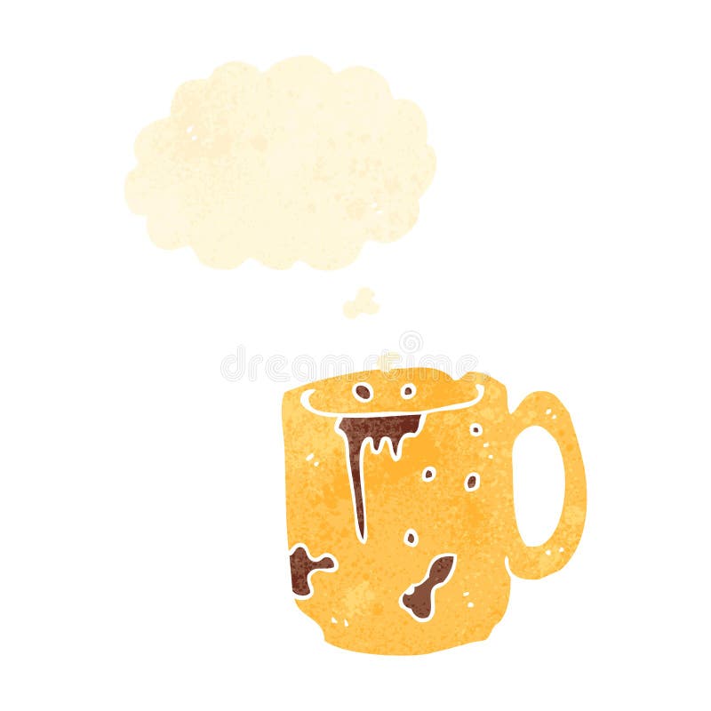 Retro Cartoon Dirty Old Work Mug with Thought Bubble Stock Illustration ...