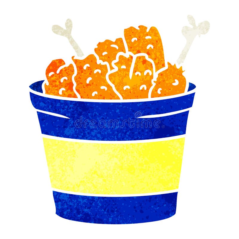 Retro Cartoon Doodle Bucket of Fried Chicken Stock Vector ...