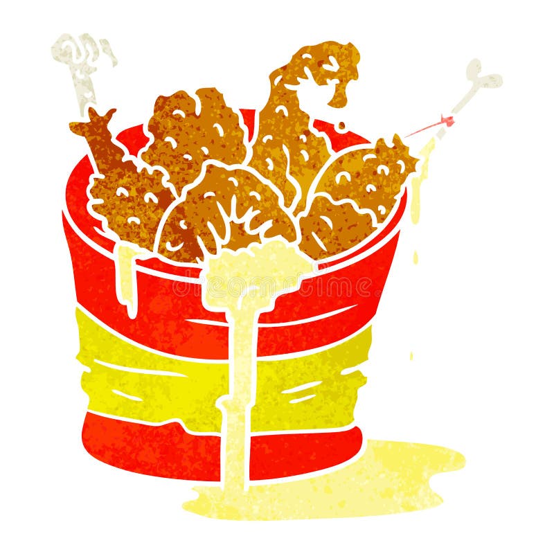 Retro Cartoon Doodle Bucket of Fried Chicken Stock Vector ...
