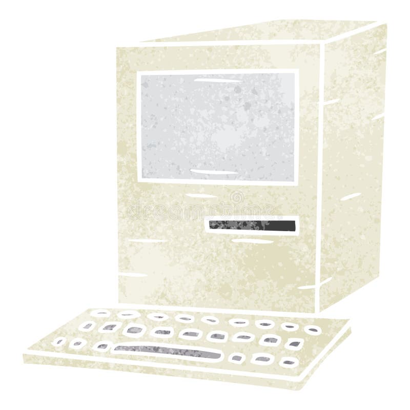 Retro Cartoon Doodle of a Computer and Keyboard Stock Vector ...