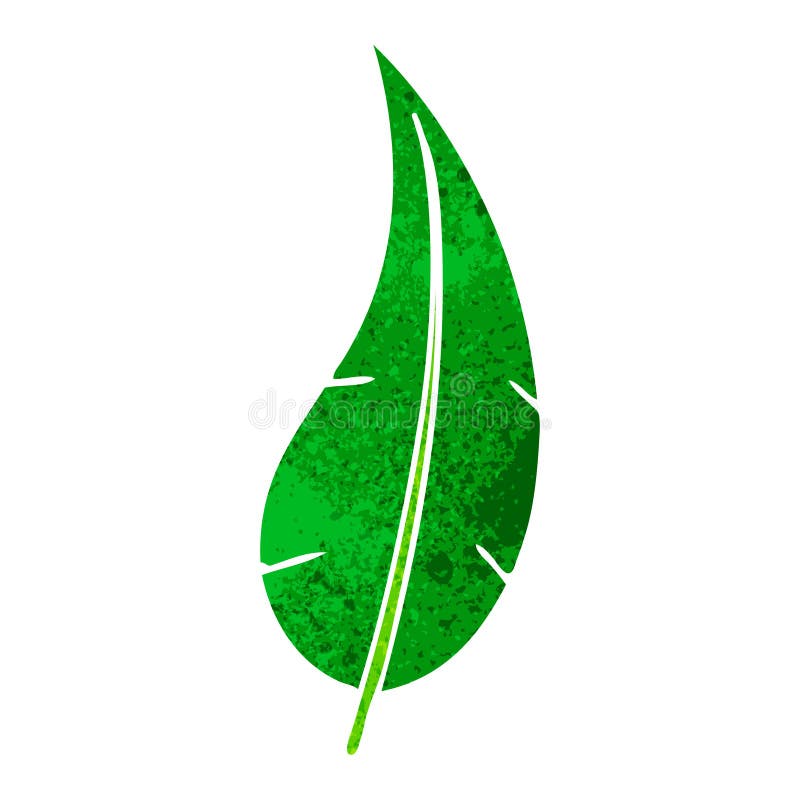 Retro Cartoon Doodle of a Green Long Leaf Stock Vector - Illustration ...