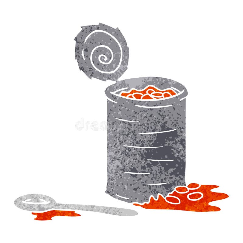 Retro Cartoon Doodle of an Opened Can of Beans Stock Vector ...