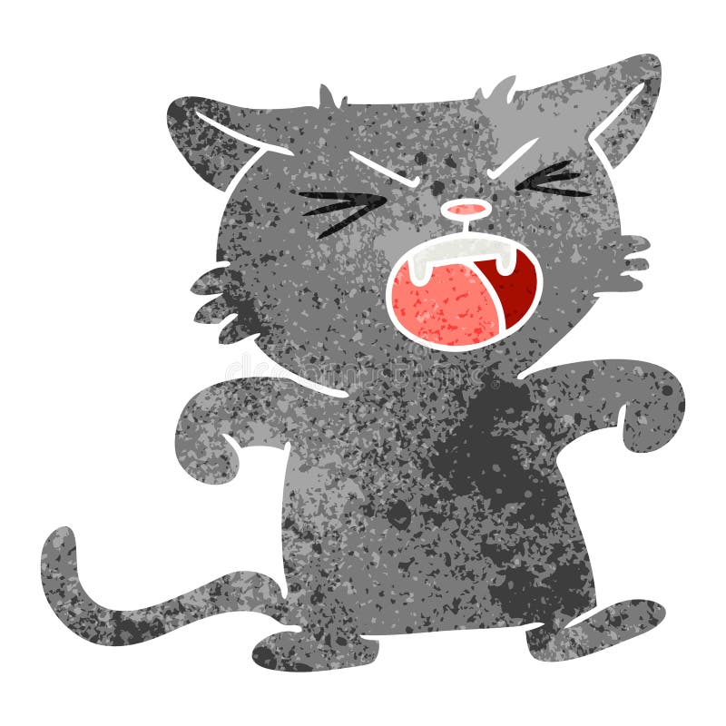 Retro Cartoon Doodle of a Screeching Cat Stock Vector - Illustration of ...