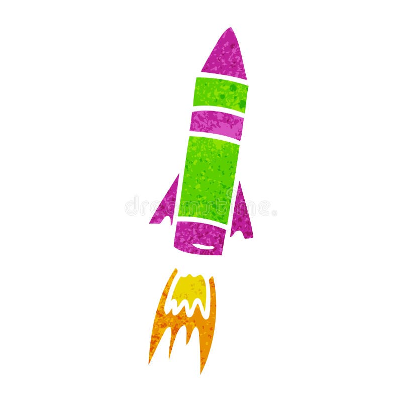 Retro Cartoon Doodle of a Space Rocket Stock Vector - Illustration of ...