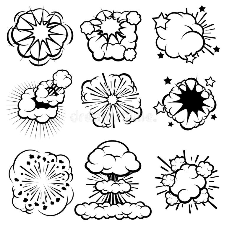 Retro Cartoon Explosion Clouds. Comic Smoke Rings Vector Set Stock ...