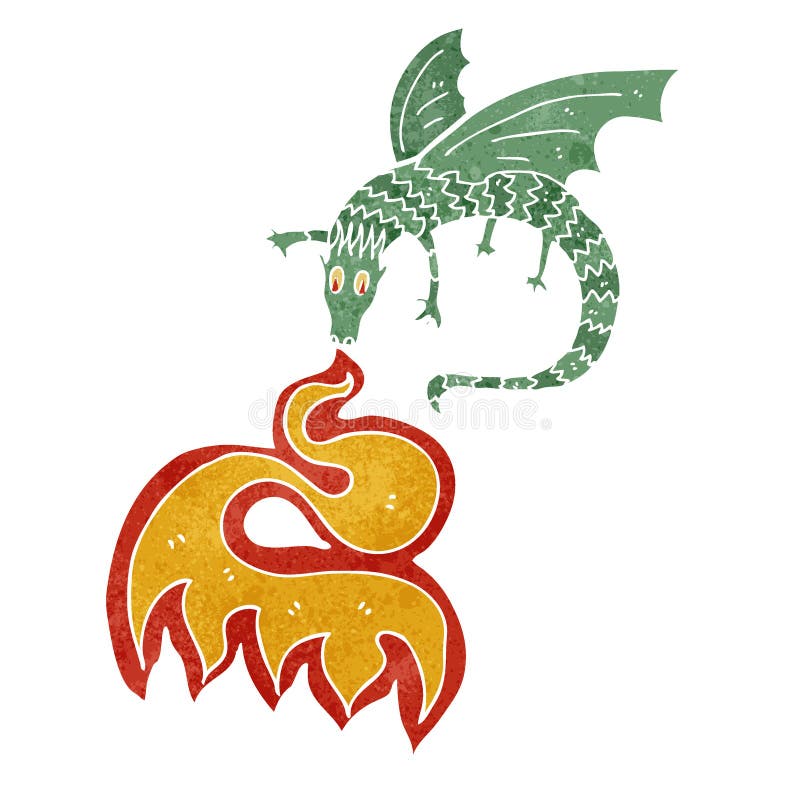 Retro Cartoon Fire Breathing Dragon Stock Vector - Illustration of ...
