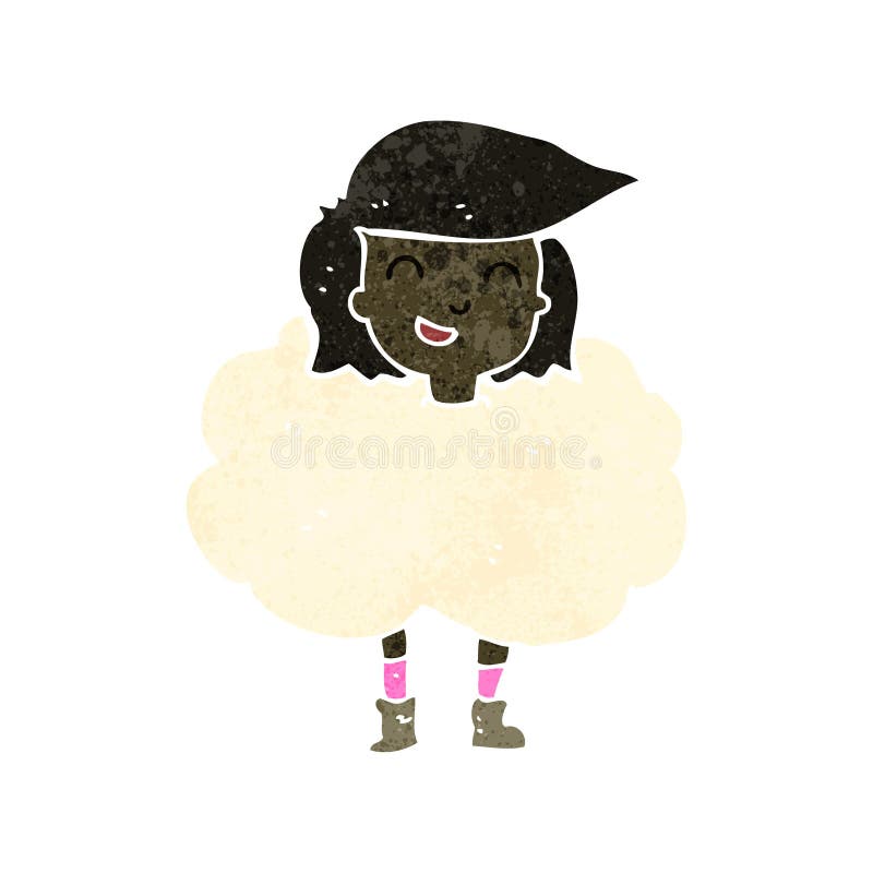 Retro Cartoon Girl with Head in Clouds Stock Illustration ...