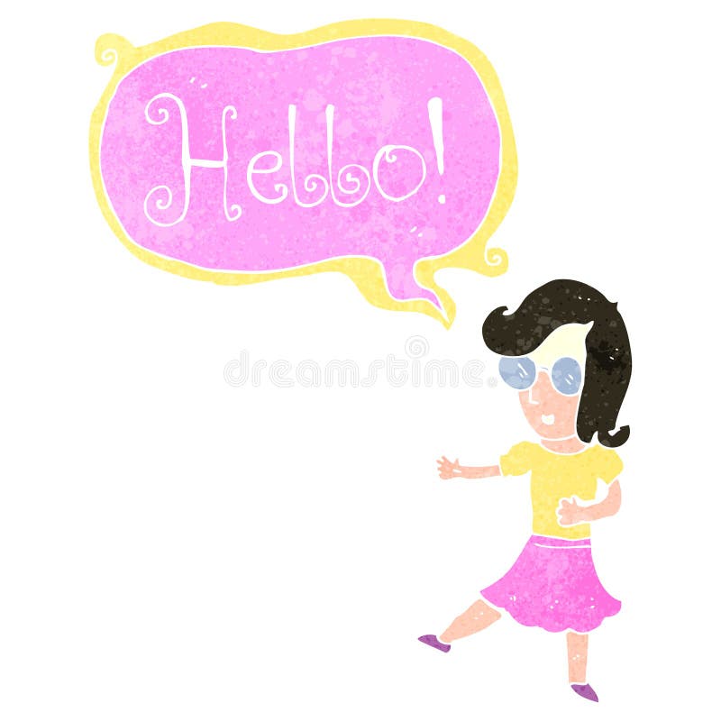 Retro Cartoon Girl Saying Hello Stock Illustration - Illustration of ...