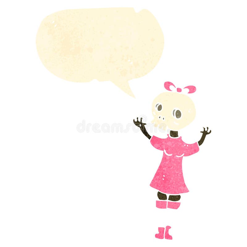 Retro Cartoon Girl with Spooky Skull Mask Stock Vector - Illustration ...