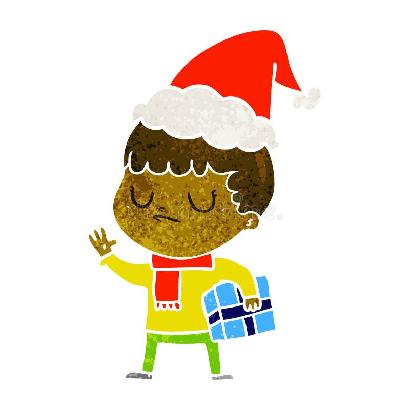 Retro Cartoon of a Grumpy Boy Wearing Santa Hat Stock Vector ...