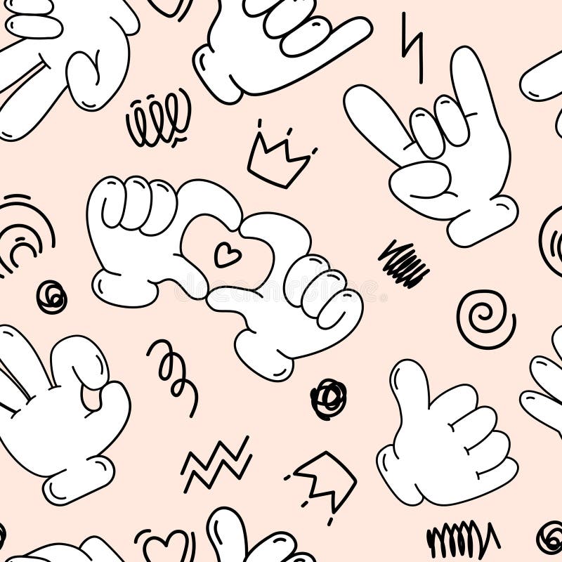Retro Cartoon Hands Gestures in Gloves Seamless Pattern.Comic Arms ...