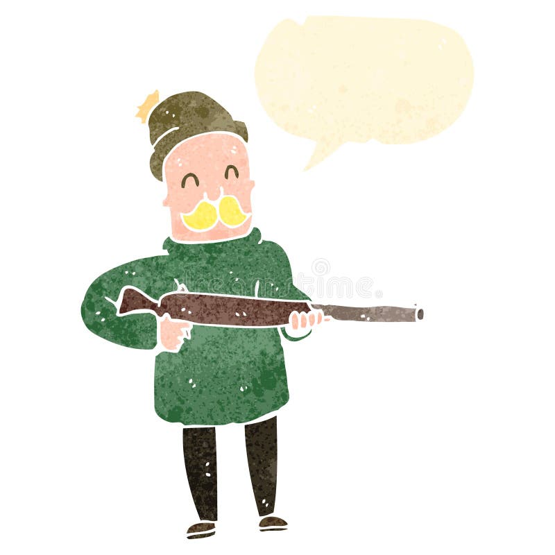 Retro Cartoon Hunter with Rifle Stock Illustration - Illustration of ...
