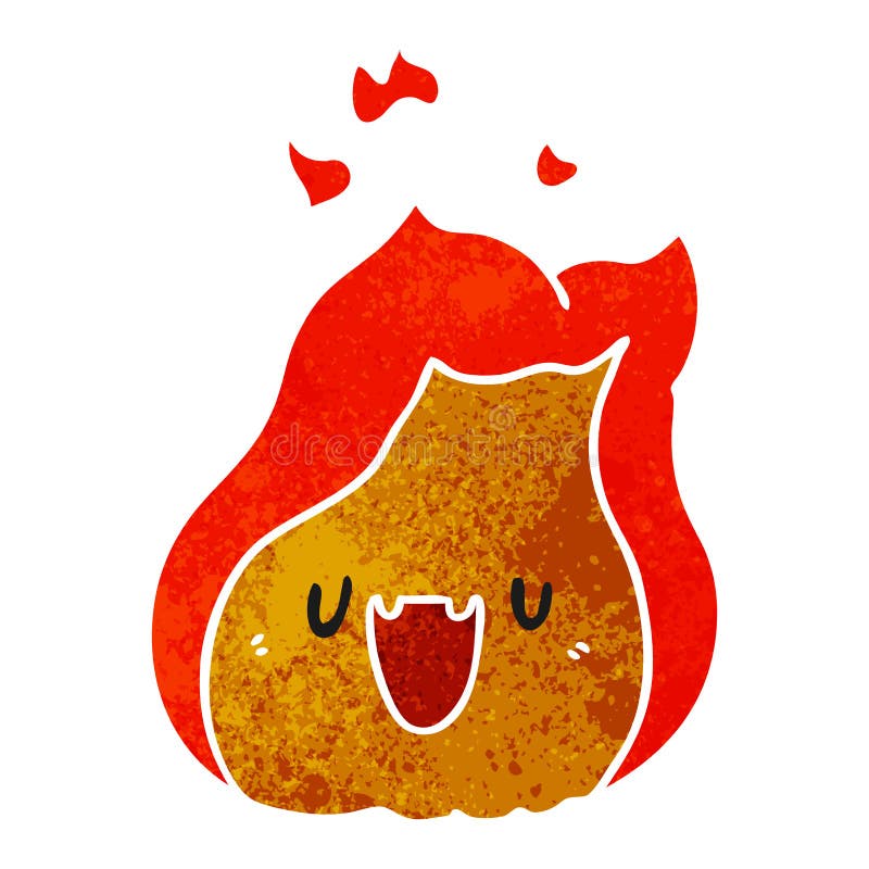 Retro Cartoon Kawaii Cute Fire Flame Stock Vector - Illustration of ...