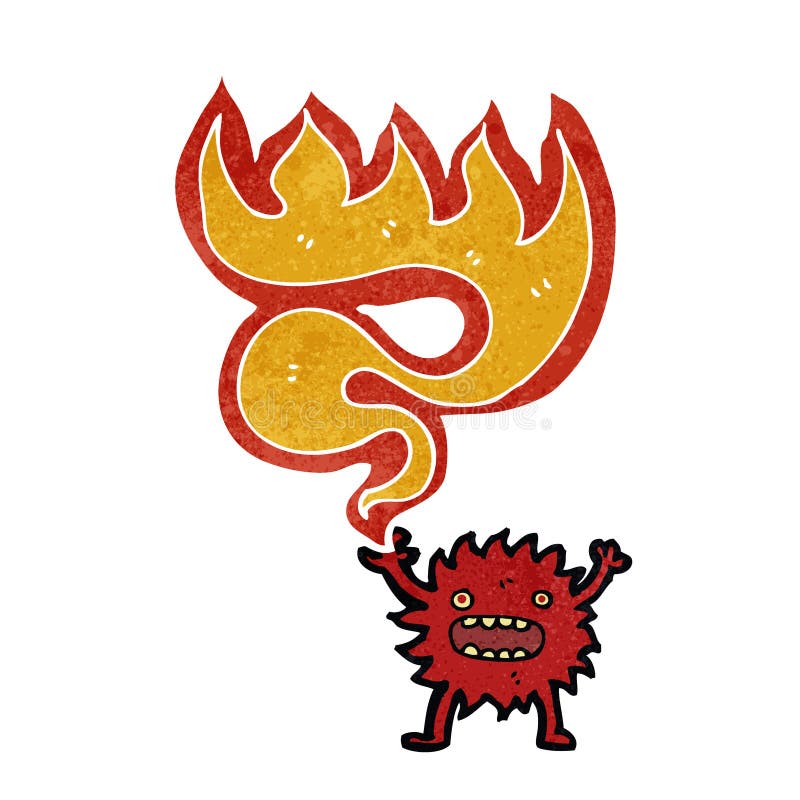 Retro Cartoon Little Fire Monster Stock Vector - Illustration of ...