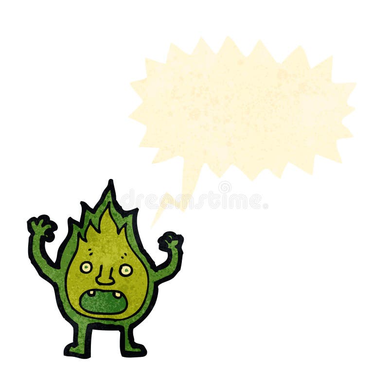 Retro Cartoon Little Green Flame Monster Stock Vector - Illustration of ...