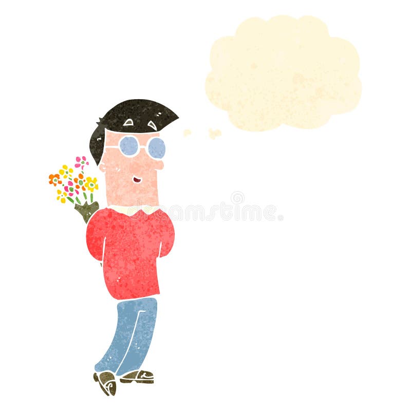 Retro Cartoon Man with Flowers Stock Vector - Illustration of balloon ...