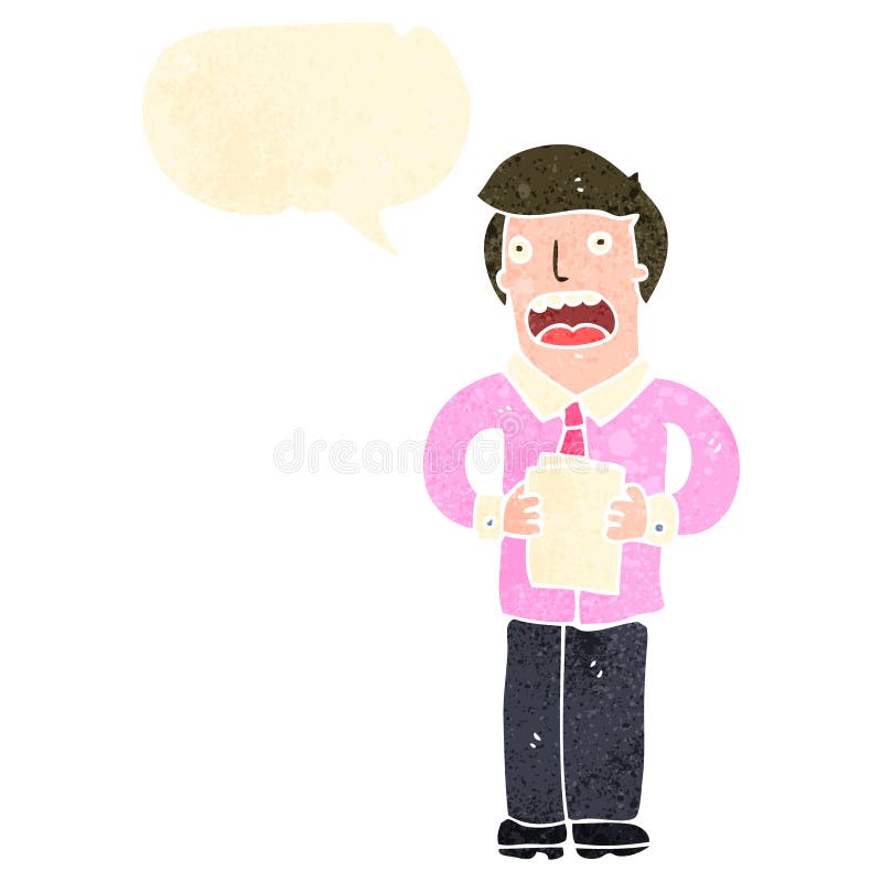 Retro Cartoon Man Reading from Notes Stock Vector - Illustration of ...