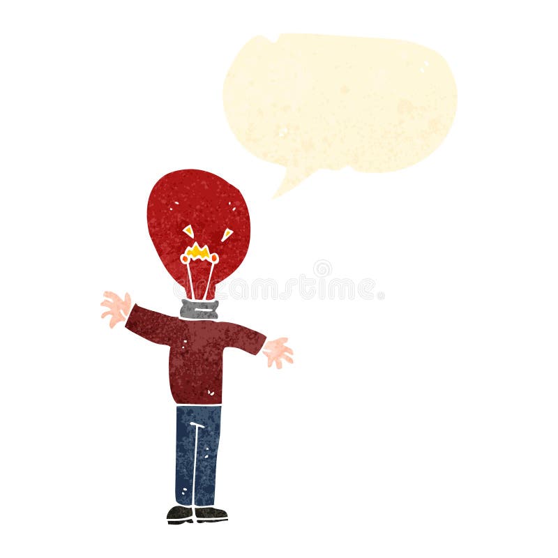 Retro Cartoon Man with Red Light Bulb Head Stock Vector - Illustration ...