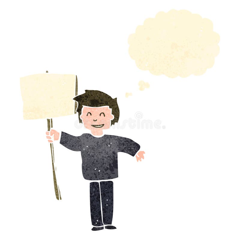 Retro Cartoon Man with Sign Stock Vector - Illustration of painted ...