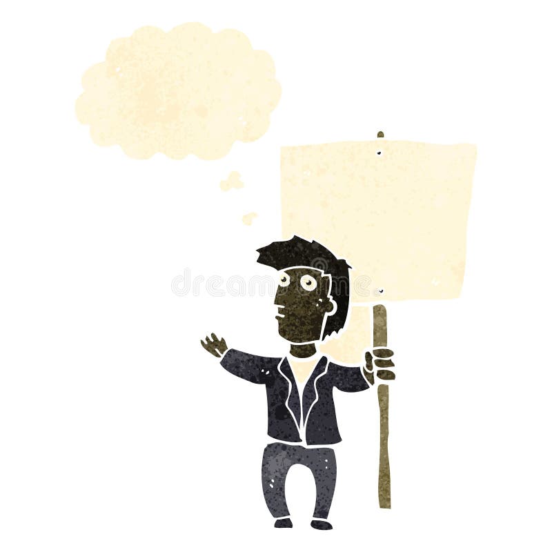 Retro Cartoon Man with Sign Stock Vector - Illustration of texture ...