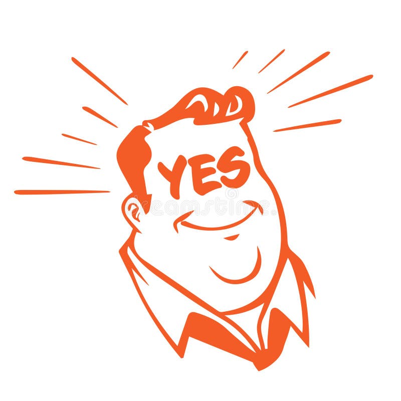 Cartoon Illustration of a Man with Big Yes in His Face Stock Vector ...